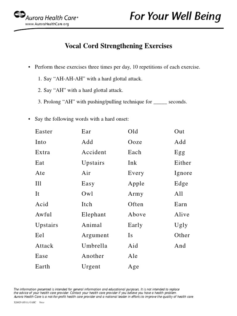 Vocal Cord Strengthening Exercises X26029 0511 ©ahc Voice Pdf Health Sciences