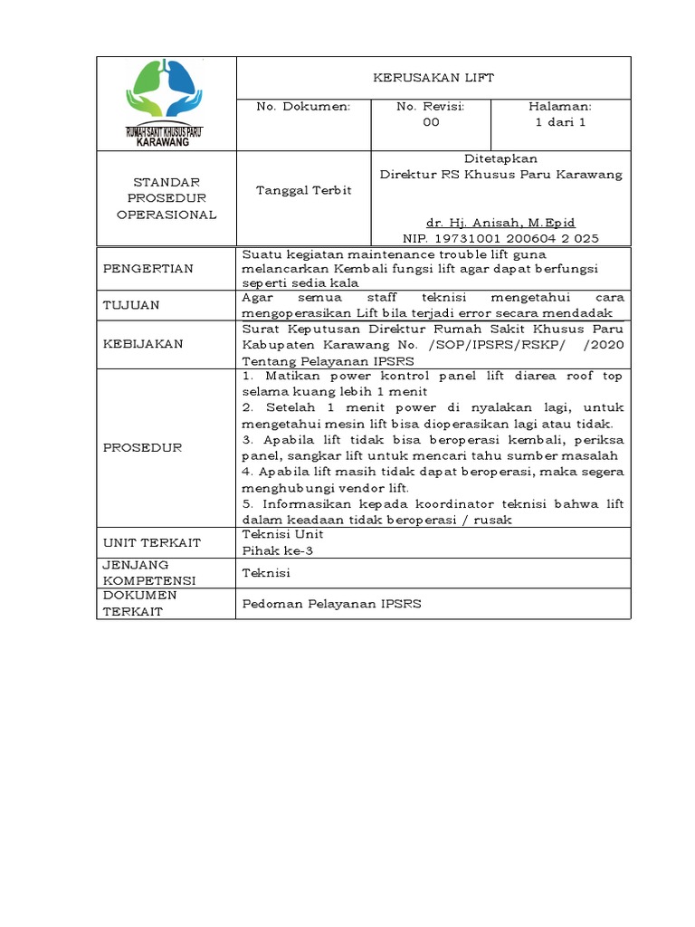 Sop Trouble Lift | PDF