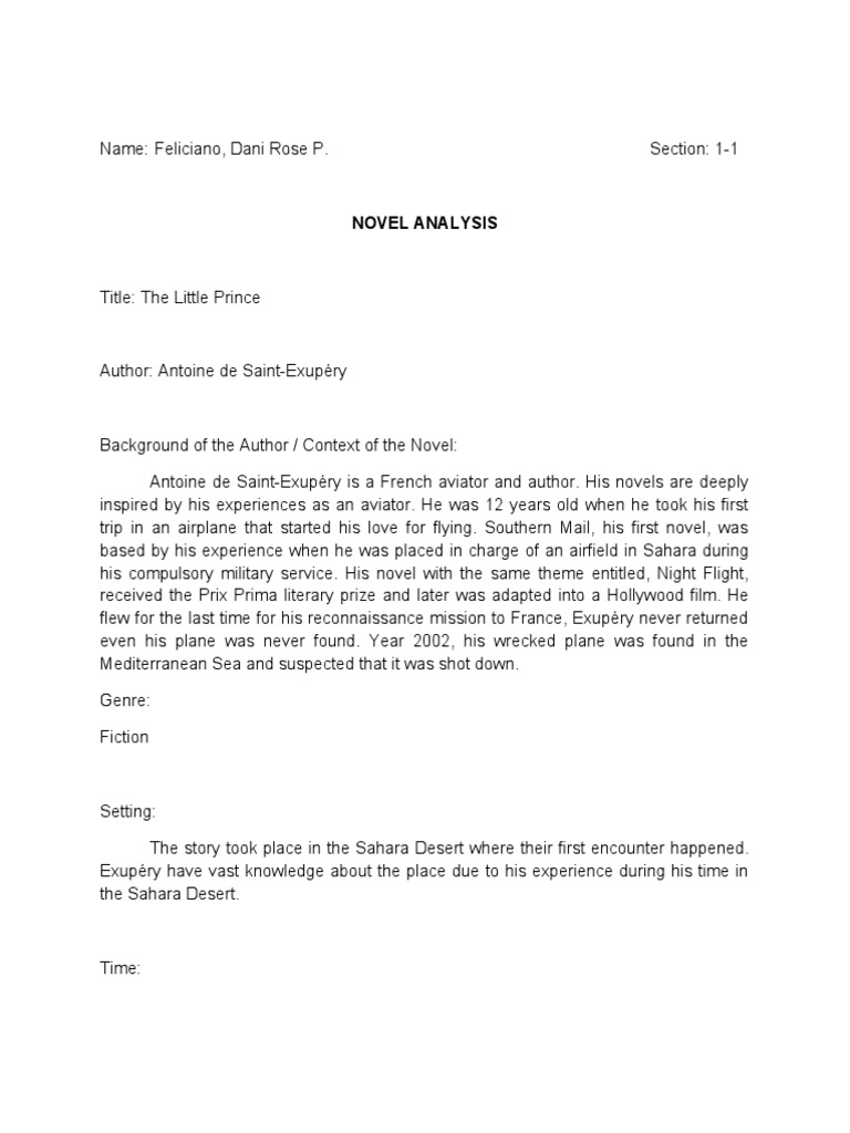 The Little Prince: A Novel Analysis | PDF | The Little Prince