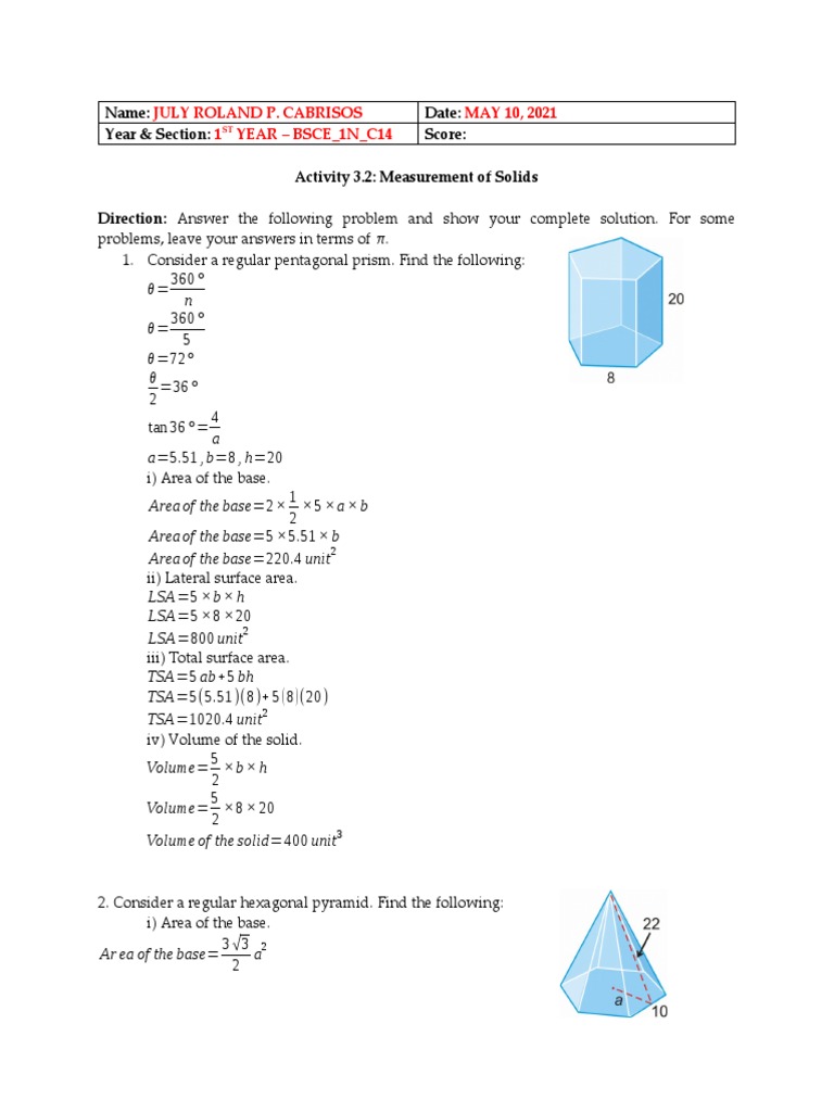 Measurement of Solids Solutions | PDF | Area | Elementary Geometry
