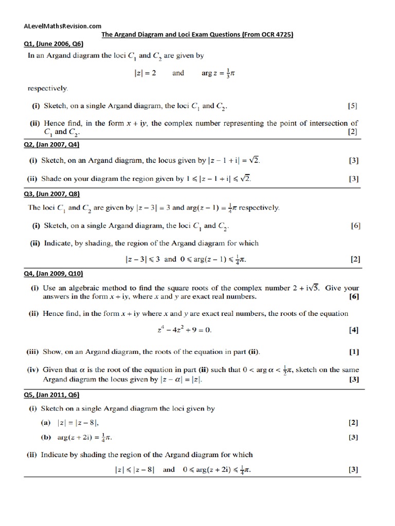 Complex Numbers - The Argand Diagram and Loci Exam Questions | PDF