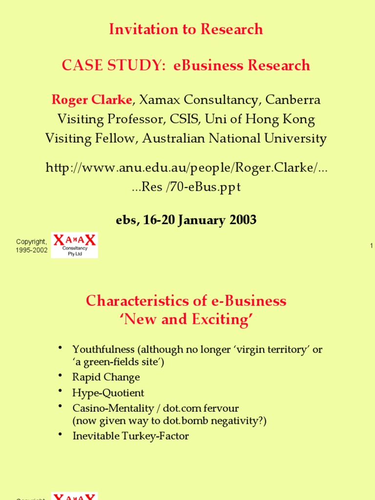 Invitation To Research Case Study: Ebusiness Research: Roger Clarke ...