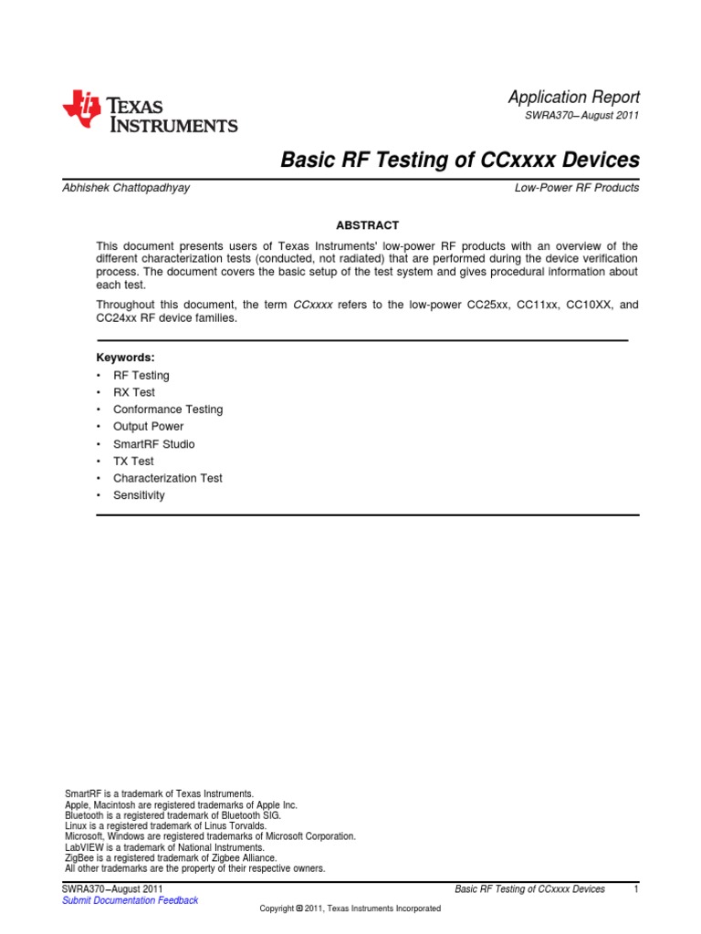 AN103 - Basic RF Testing of CCXXXX Devices | PDF | Usb | Frequency