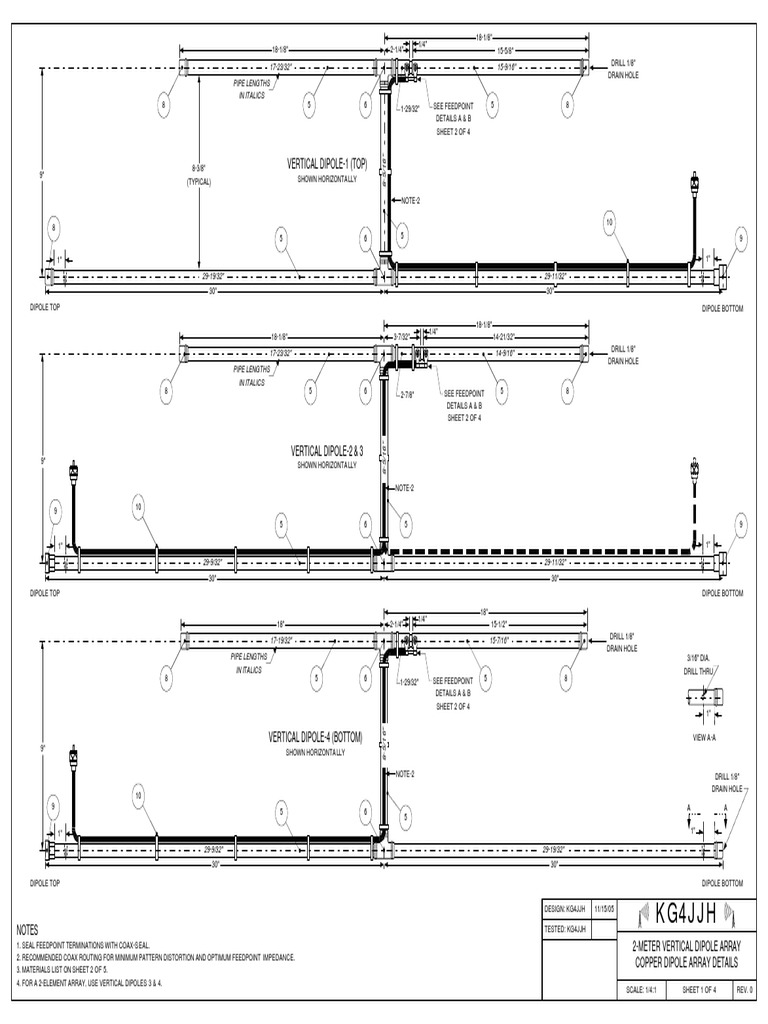 2-Meter Vertical Dipole Array Drawings | PDF | Coaxial Cable | Pipe ...