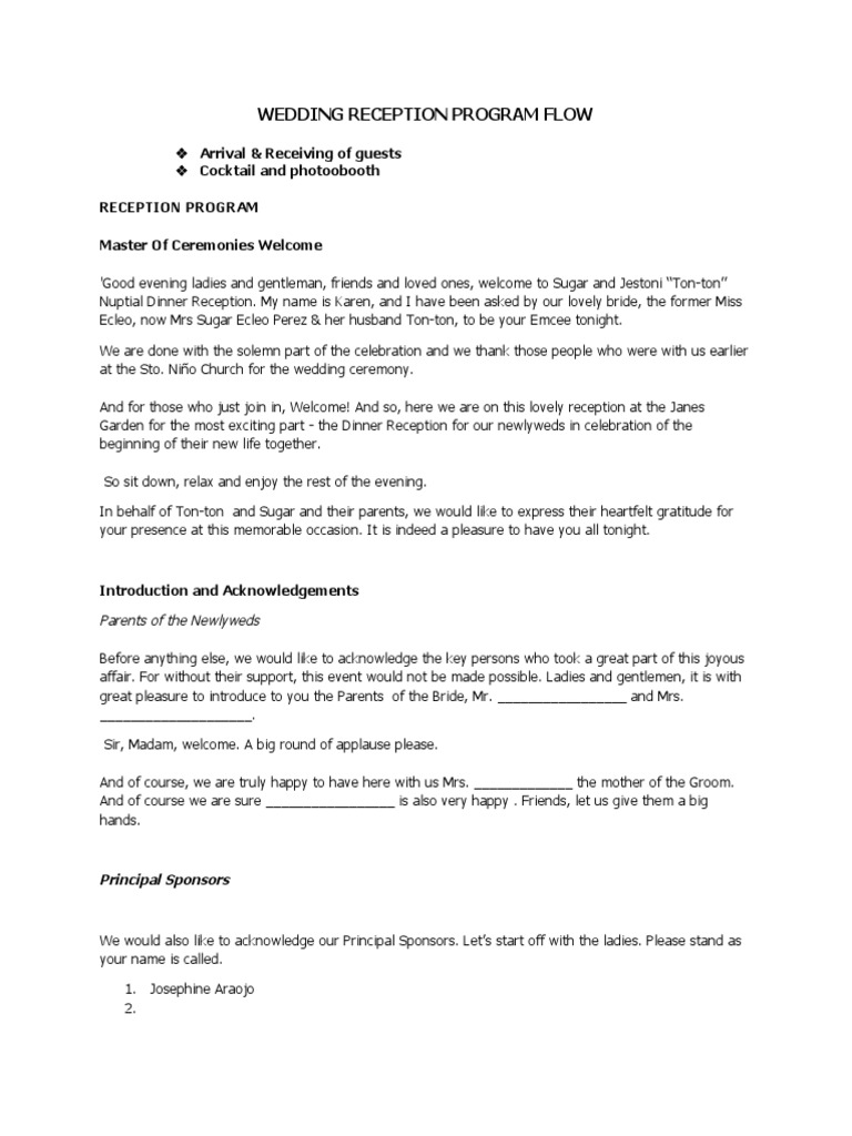 Wedding Reception Program Flow | PDF | Wedding | Social Institutions