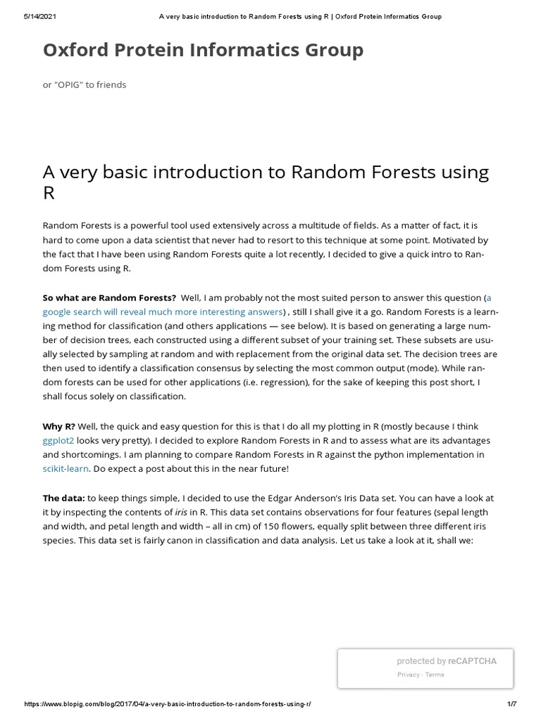 A Very Basic Introduction To Random Forests Using R - Oxford Protein ...