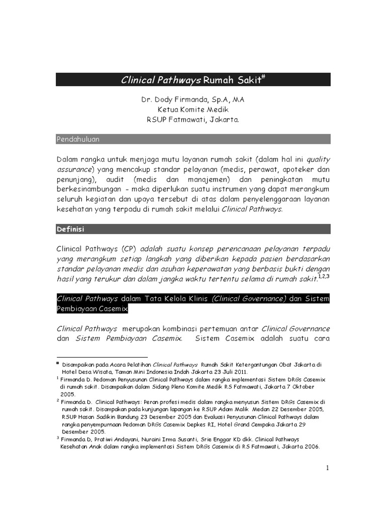 Clinical Pathways Rumah Sakit | PDF
