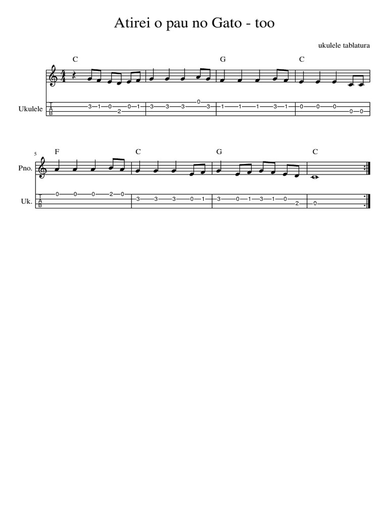 Atirei o Pau Do Gato Too Tablatura Ukulele | PDF