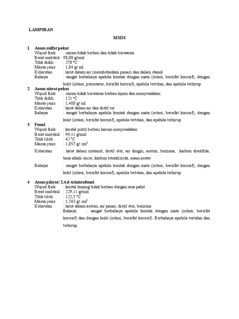 MSDS Asam Pikrat dan Bahayanya | PDF | Memasak, Makanan, & Anggur
