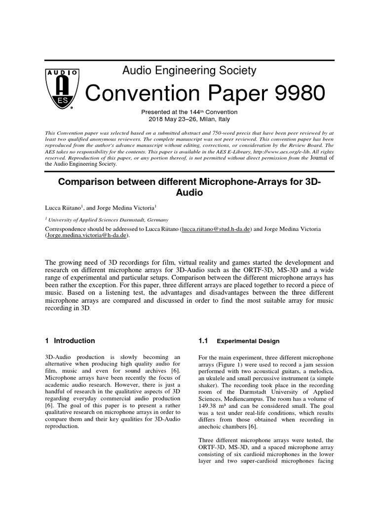 Comparison Between Different Microphone-Arrays For 3DAudio | PDF ...