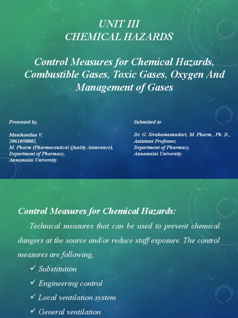 Unit Iii Chemical Hazards Control Measures For Chemical Hazards ...