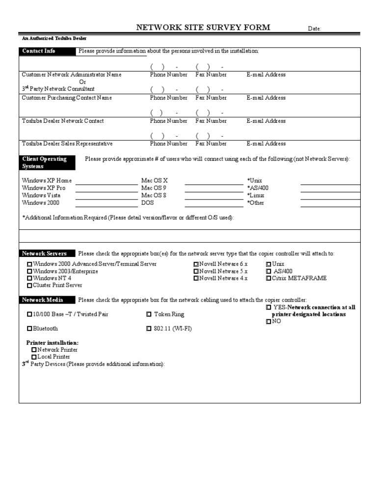 Network Site Survey Form: Contact Info | PDF | Computer Network ...