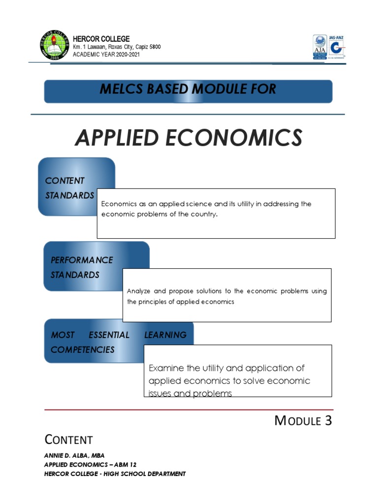 Applied Economics: Melcs Based Module For | PDF | Economics | Economic ...
