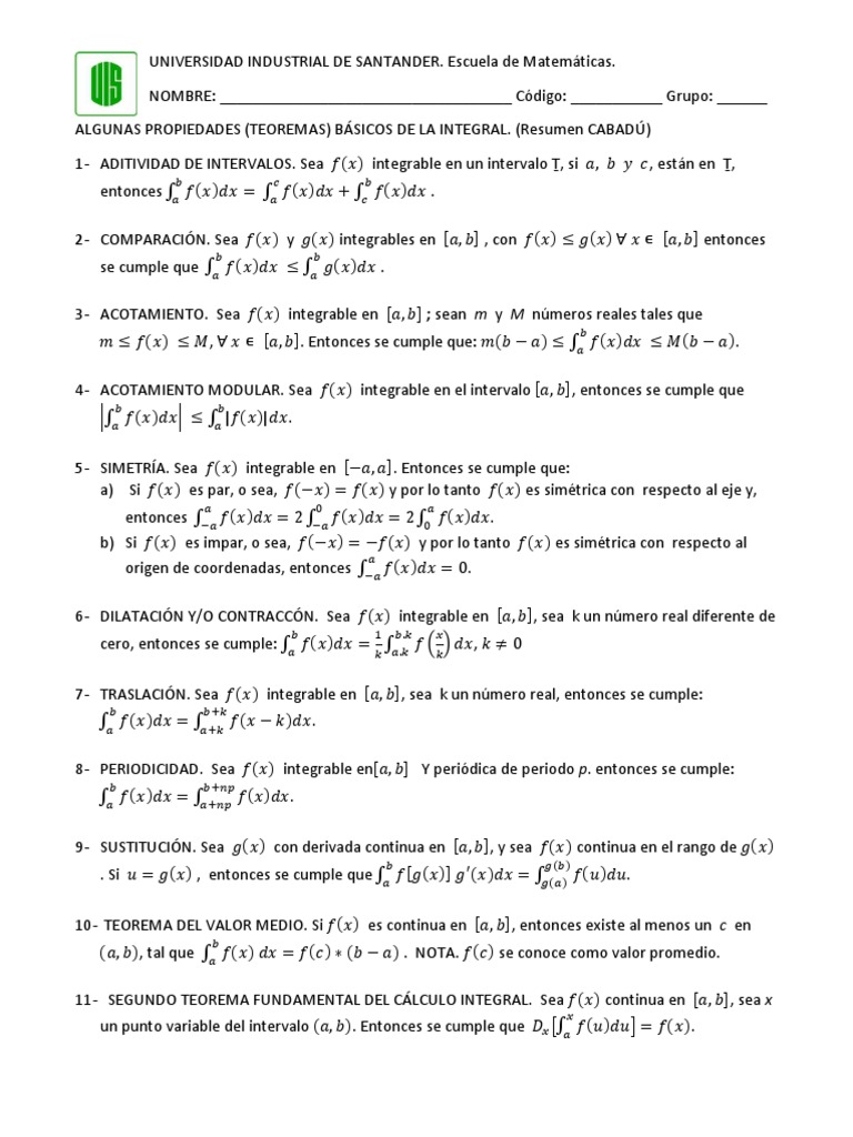 Propiedades y Ejercicios de Integrales | PDF | Vector Euclidiano | Integral