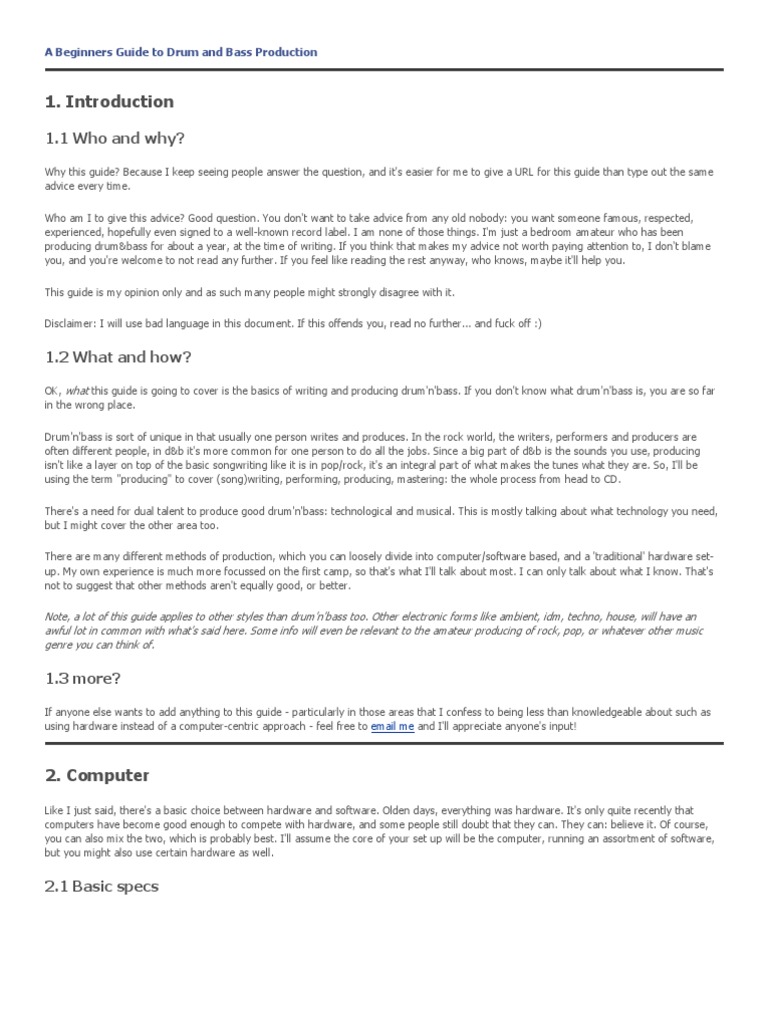 Music Production - A Beginners Guide To Drum and Bass Production | PDF