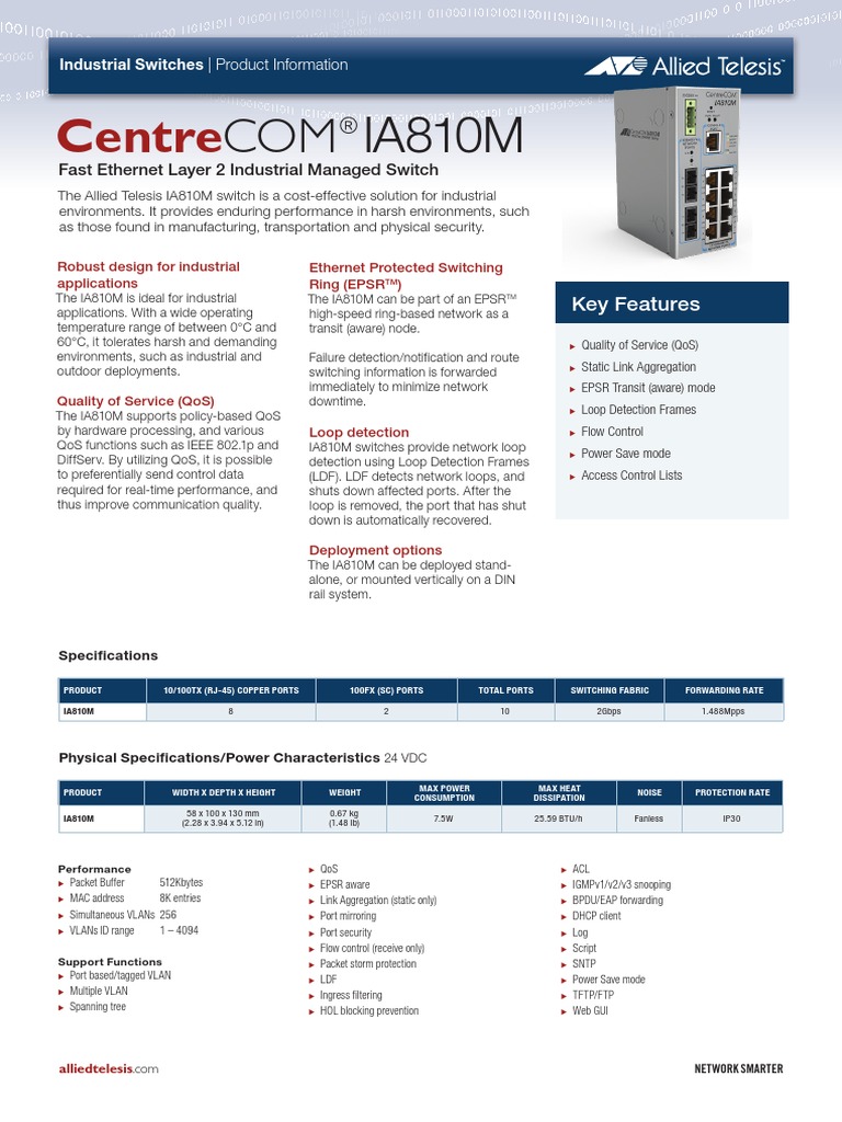 Allied Telesis Centrecom Ia810m Datasheet | PDF | Quality Of Service ...