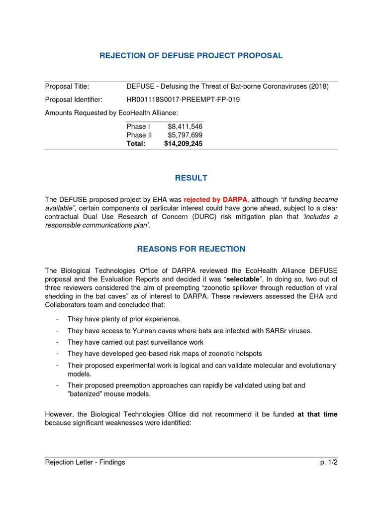 Defuse Project Rejection by Darpa | PDF | Risk | Health Sciences