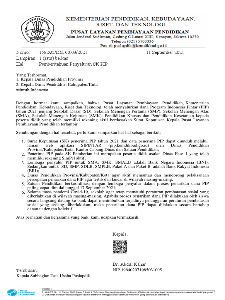 Pemberitahuan SK PIP 27 Agsts | PDF