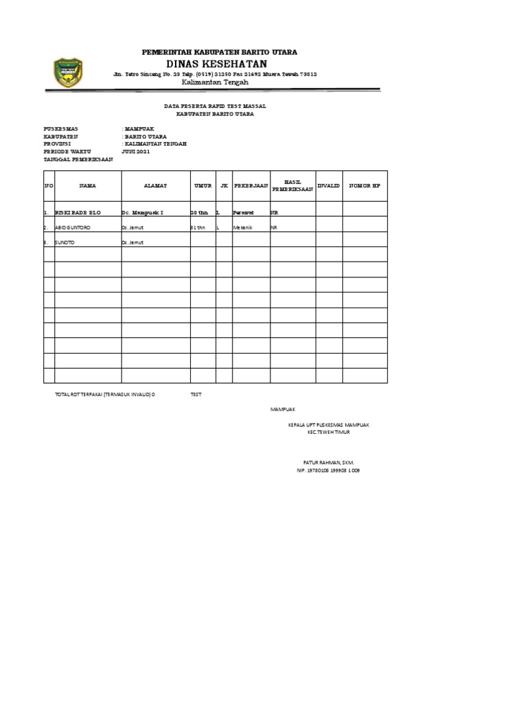 Format Pemeriksaan RDT Masal MPK 25-8 | PDF