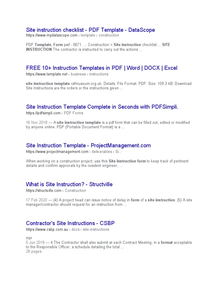 Template Form Site Instruction Site Instruction | PDF