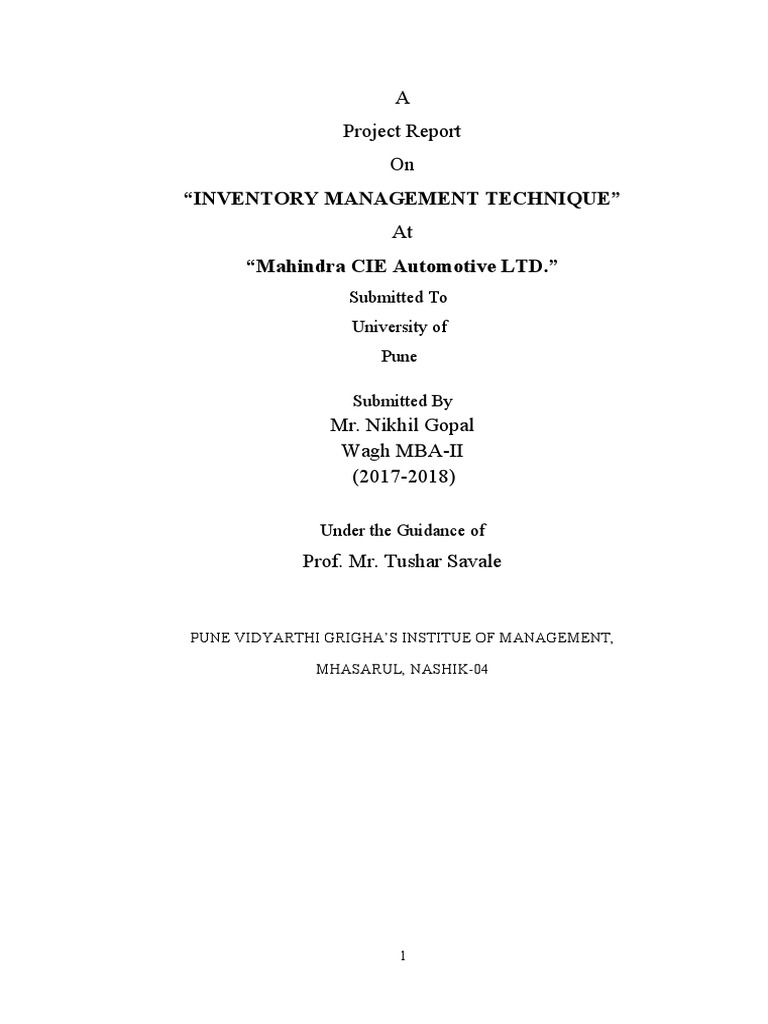 "Inventory Management Technique": A Project Report On | PDF | Inventory ...
