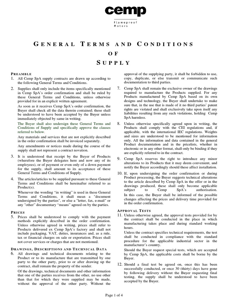 General Terms and Conditions of Supply | PDF | Procurement | Economies