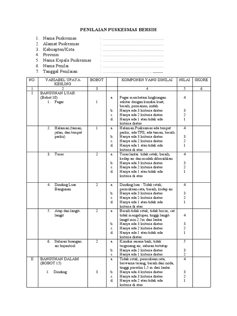 Form Inspeksi Sanitasi Puskesmas | PDF