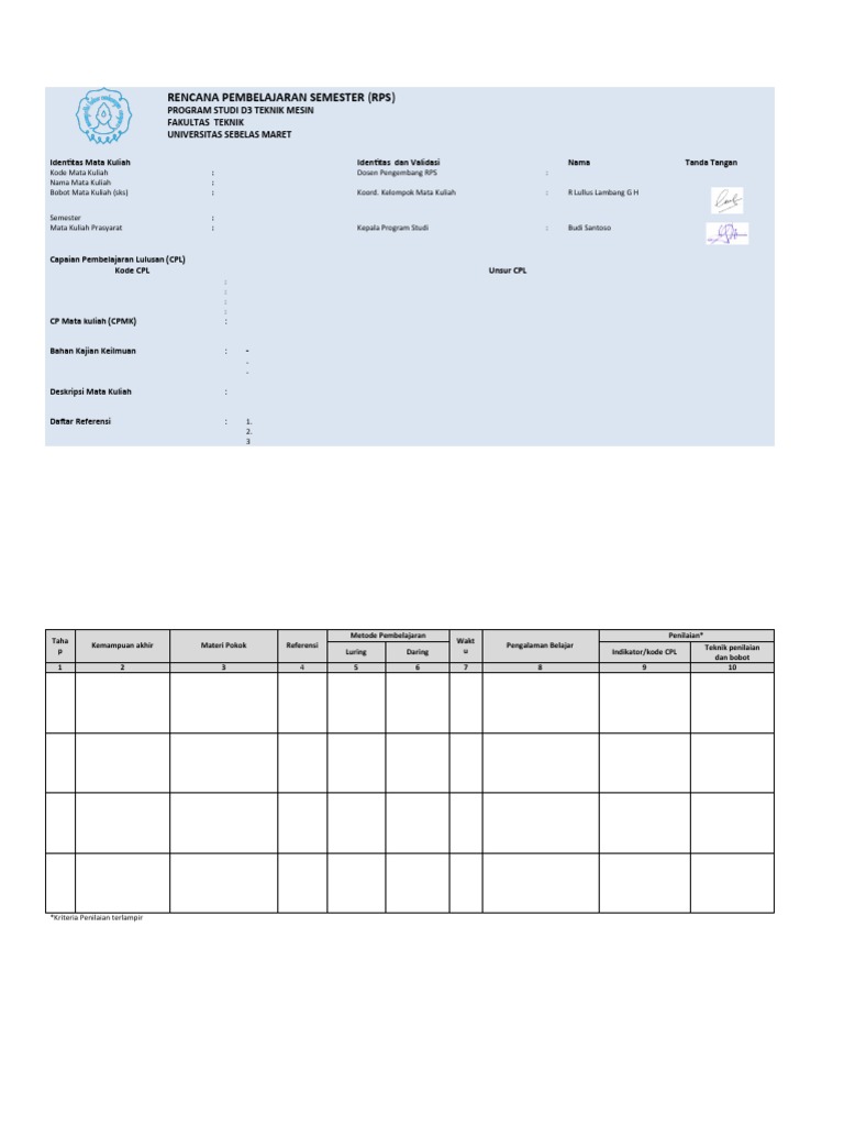 d3tm Form-Rps CPL CPMK Deskripsimk | PDF