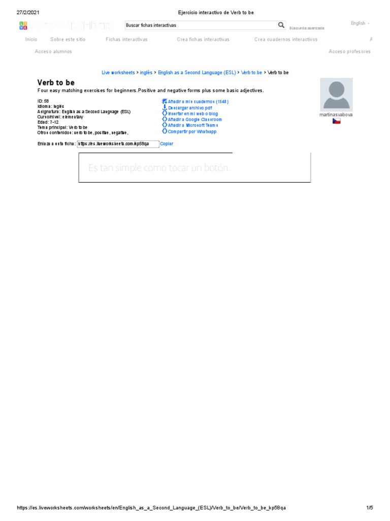 Es Tan Simple Como Tocar Un Botón.: Verb To Be | PDF | Human ...