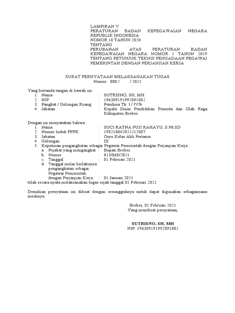 SPMT Lampiran V Perka BKN No 18 Tahun 2021 Contoh | PDF