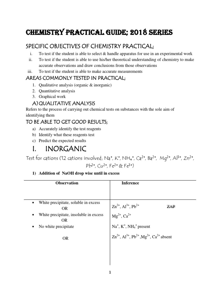 CHEMISTRY PRACTICAL GUIDE PDF 1 | PDF | Precipitation (Chemistry ...