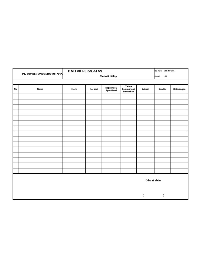 FR-MTC-01 Formulir Daftar Peralatan | PDF