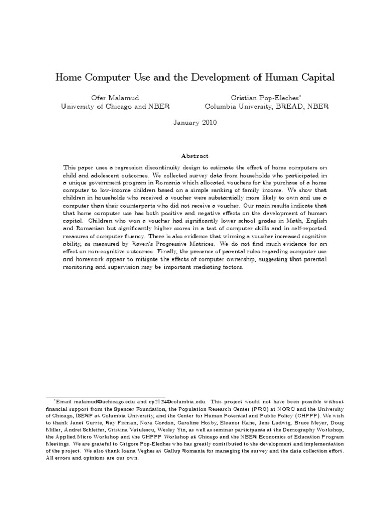 Home Computer Use and The Development of Human Capital | PDF | Games ...