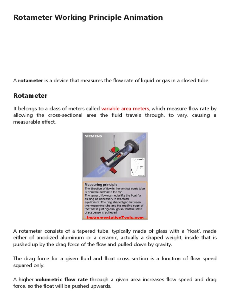 Rotameter Working Principle Animation | PDF | Liquids | Civil Engineering