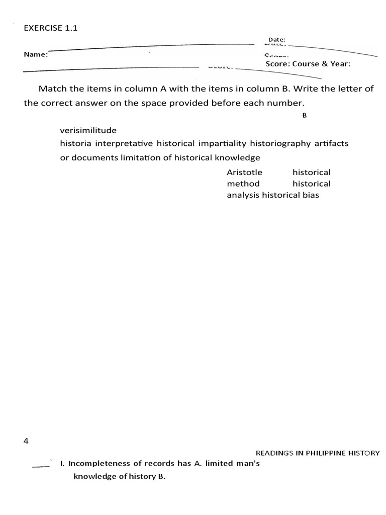 Match The Items in Column A With The Items in Column B. Write The Letter of The Correct Answer ...