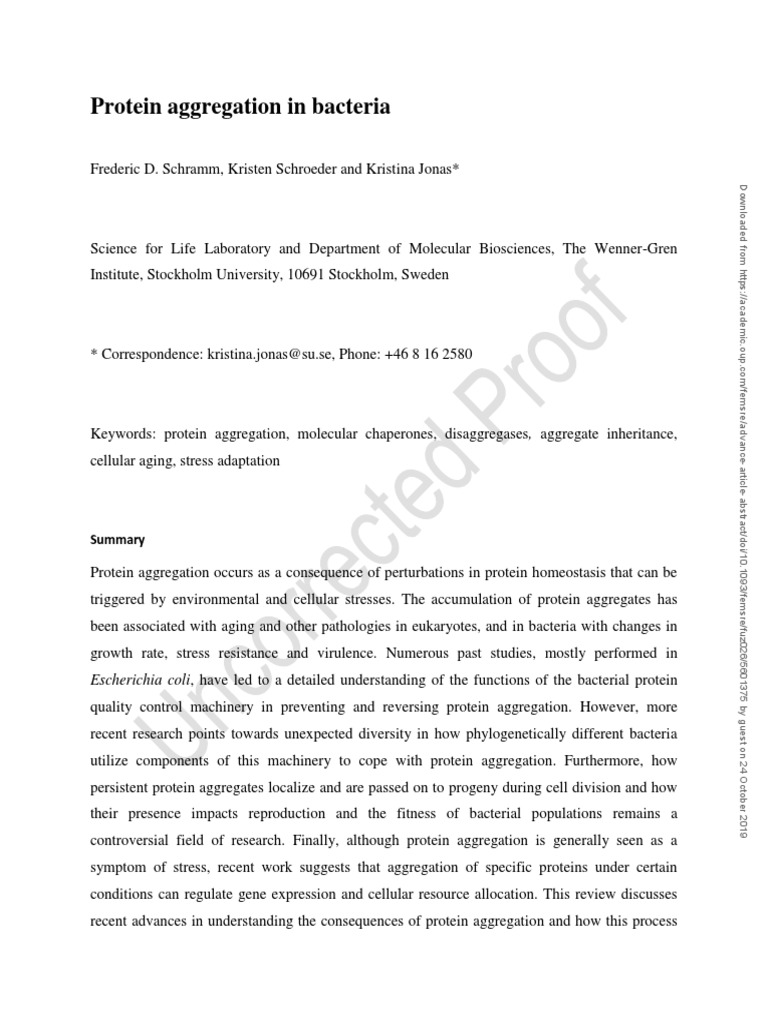 Protein Aggregation in Bacteria | PDF | Chaperone (Protein) | Protein ...