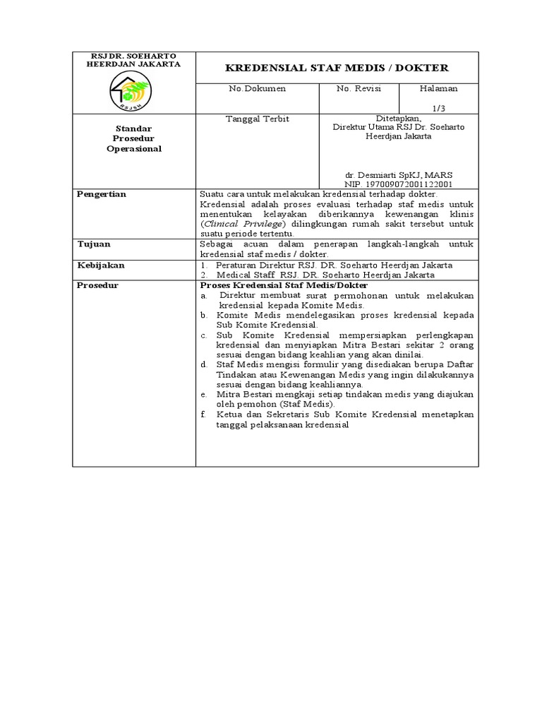 SOP Kredensial RSJ | PDF