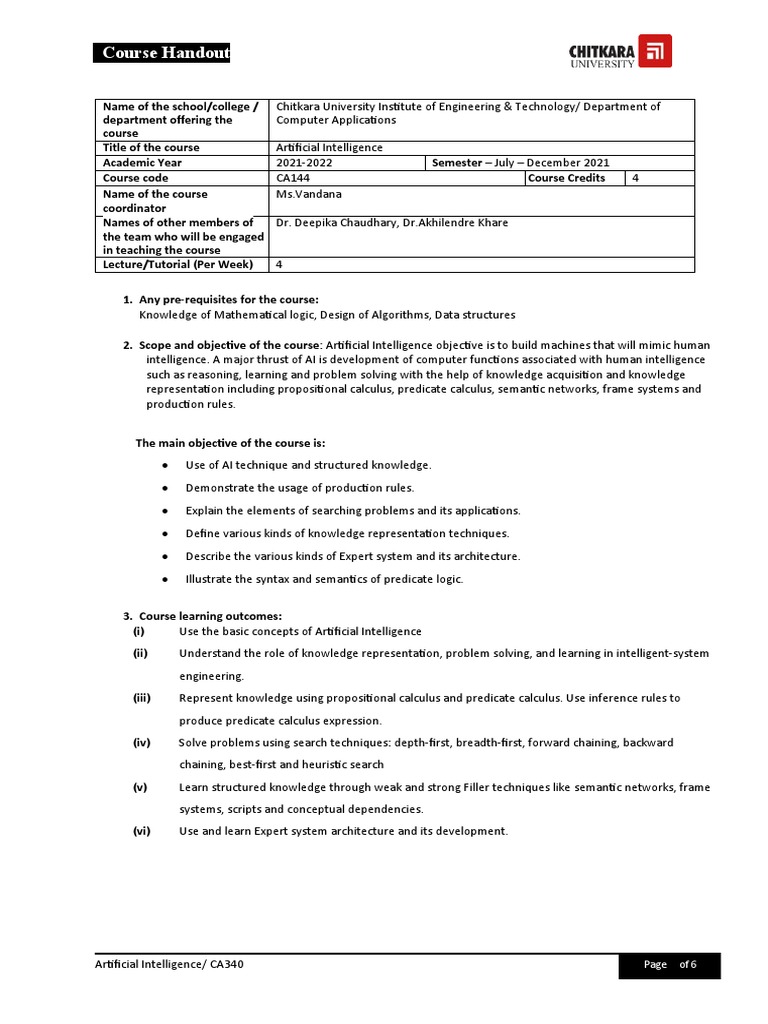 29121.course Handout - CA144 - BCA3 - 2021-22 | PDF | Knowledge ...