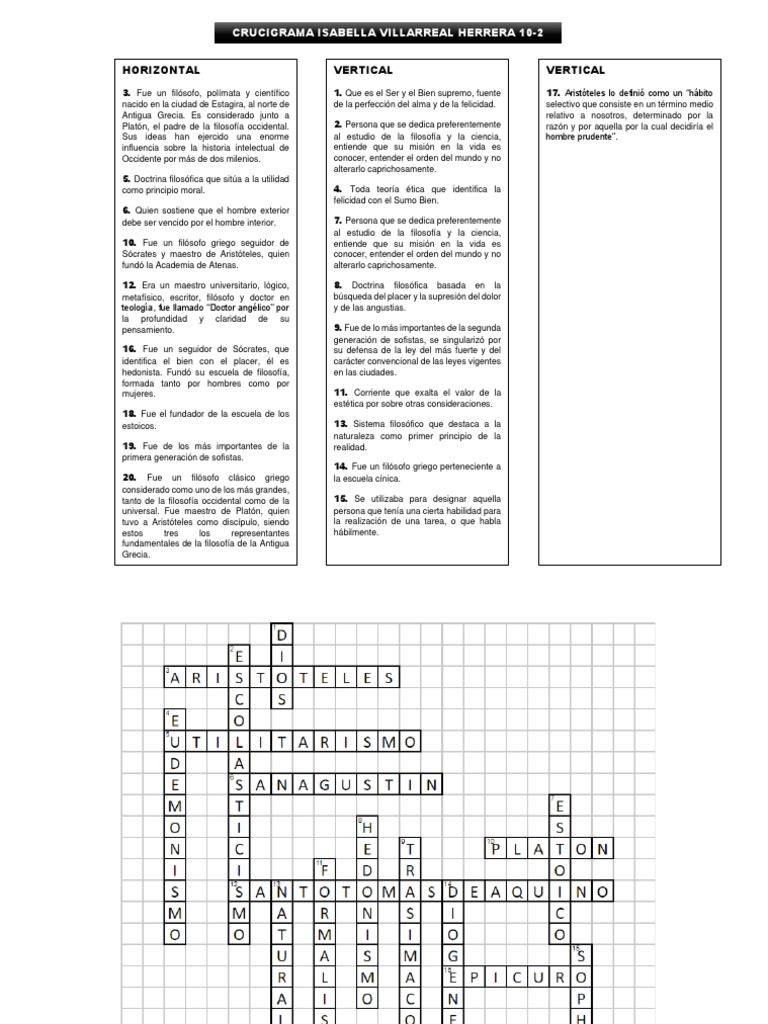 Crucigrama. Isabella Villarreal Herrera 10-2 | PDF | Aristóteles | Platón
