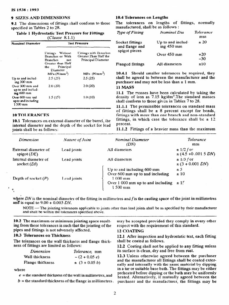 IS 1538 : 1993 - Standard for Ductile Iron Pipes and Fittings ...