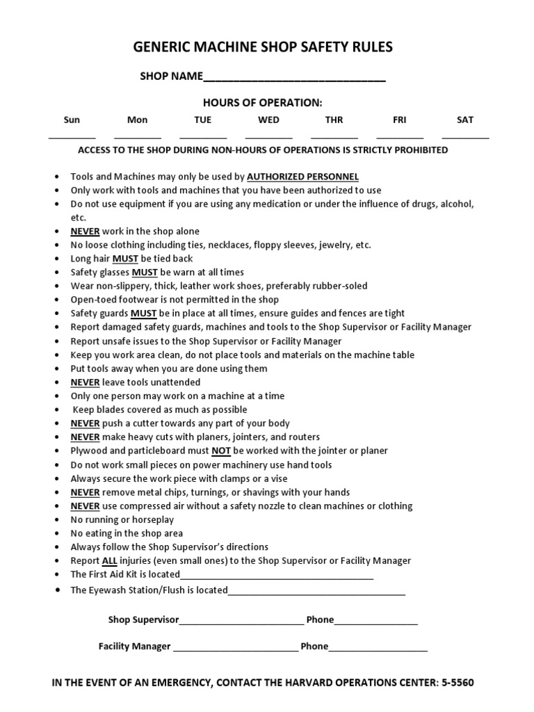 Machine Shop Safety Rules | PDF | Tools | Equipment