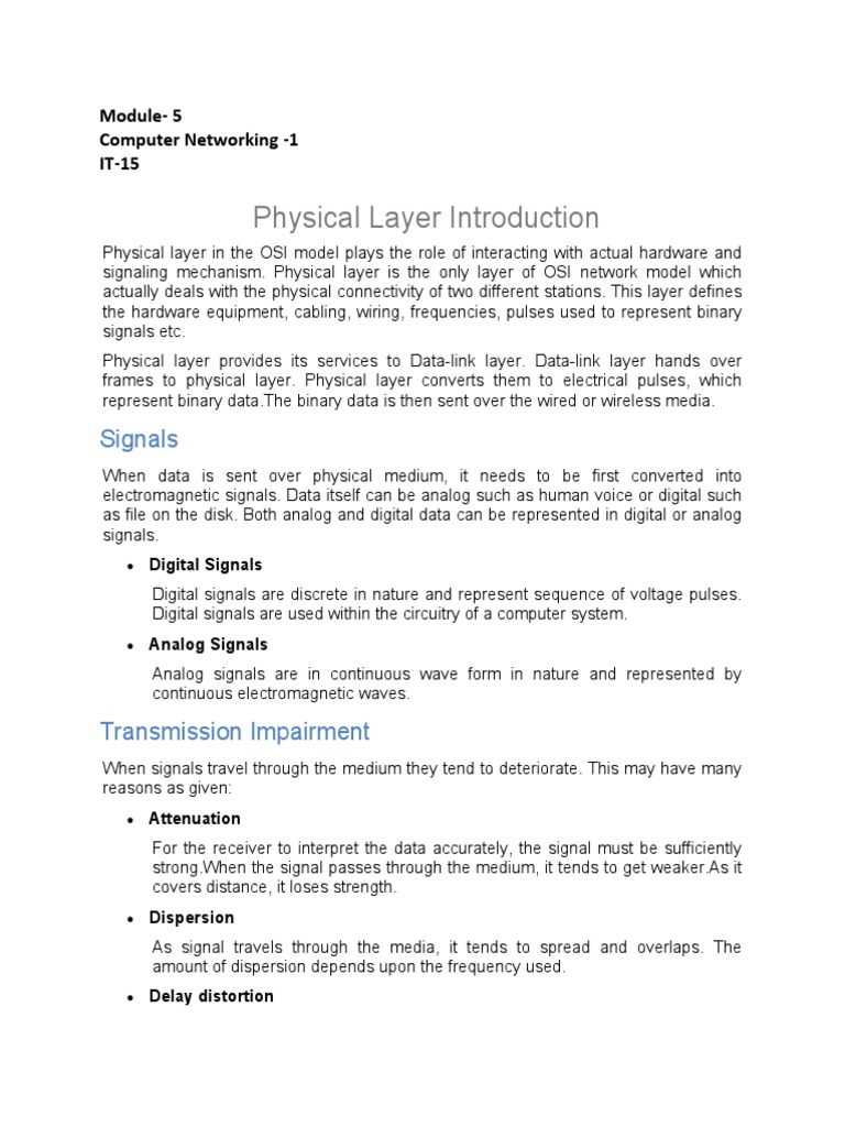 Physical Layer Introduction: Signals | PDF | Transmission Medium | Data ...