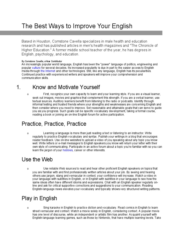 The Best Ways To Improve Your English | PDF | English Language | Learning