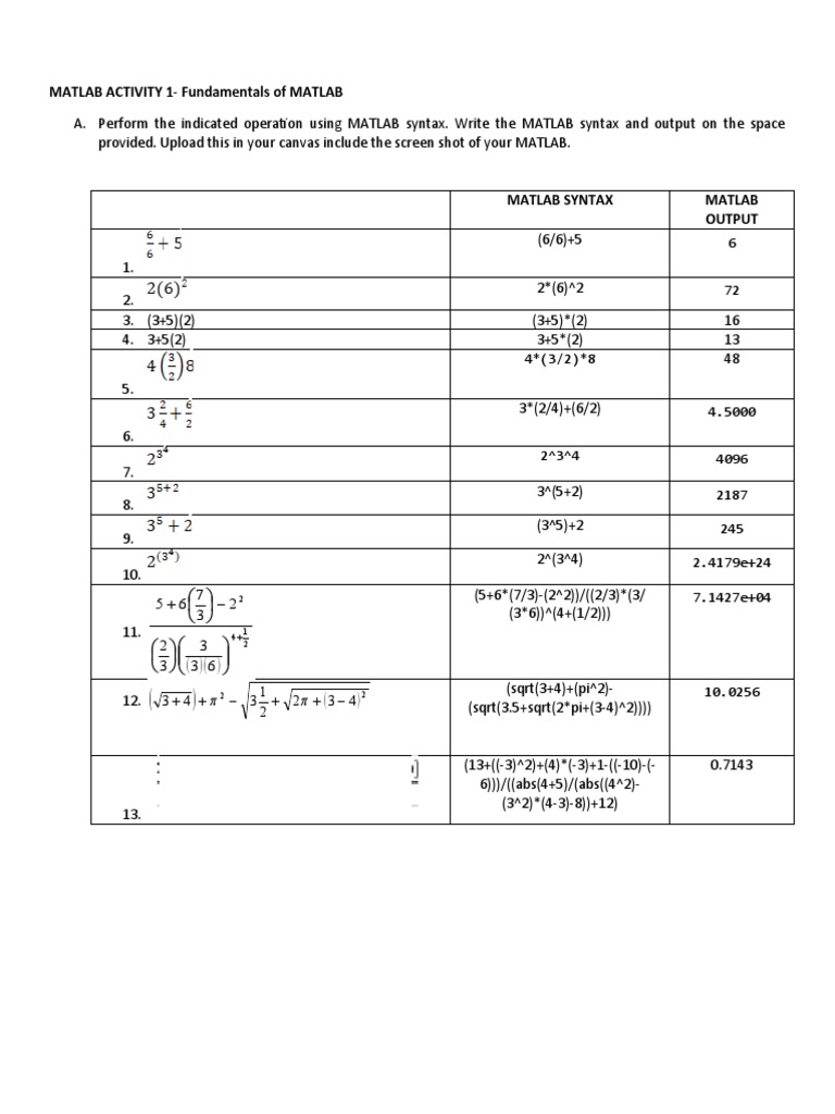 Matlab Activity 1-1 | PDF | Computer Programming | Software Engineering Matlab Activity 1-1 | PDF | Computer Programming | Software Engineering