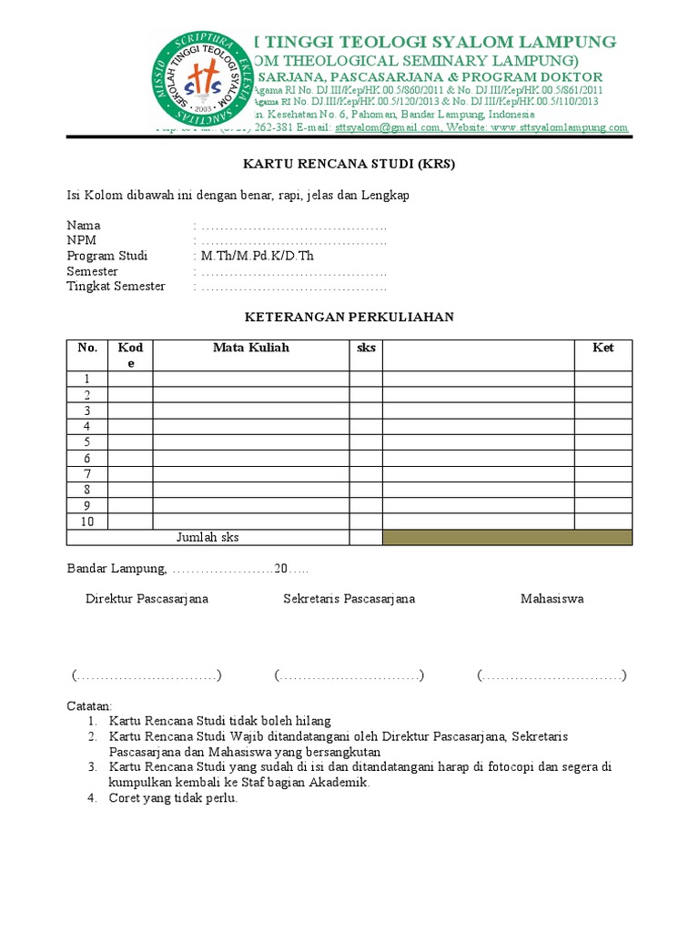 Contoh Blanko KRS Pascasarjana | PDF
