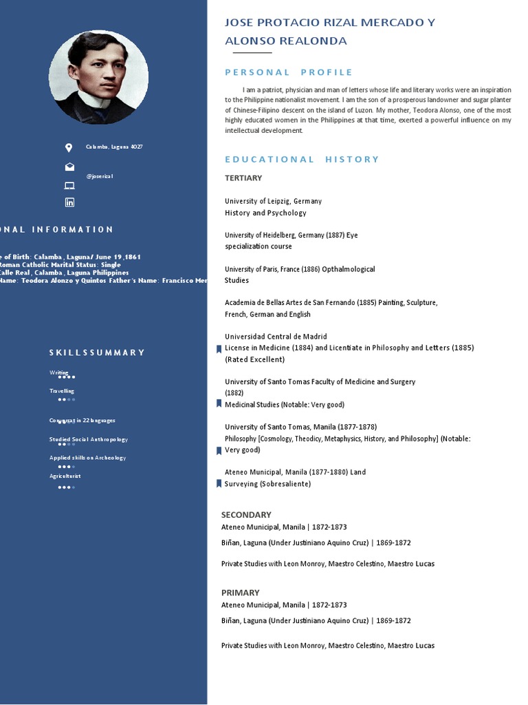 Curriculum Vitae Jose Rizal - Sabid - MC - Neill - Bsma - 3-2 | PDF ...