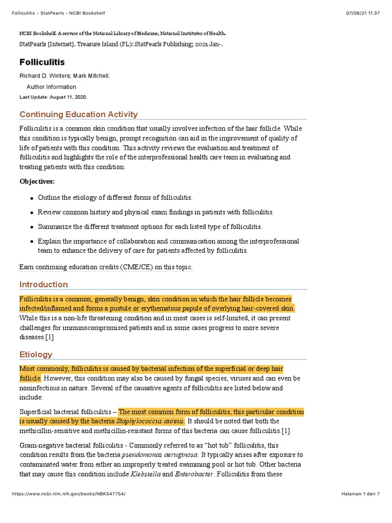 Folliculitis - StatPearls - NCBI Bookshelf | PDF | Therapy | Health Care