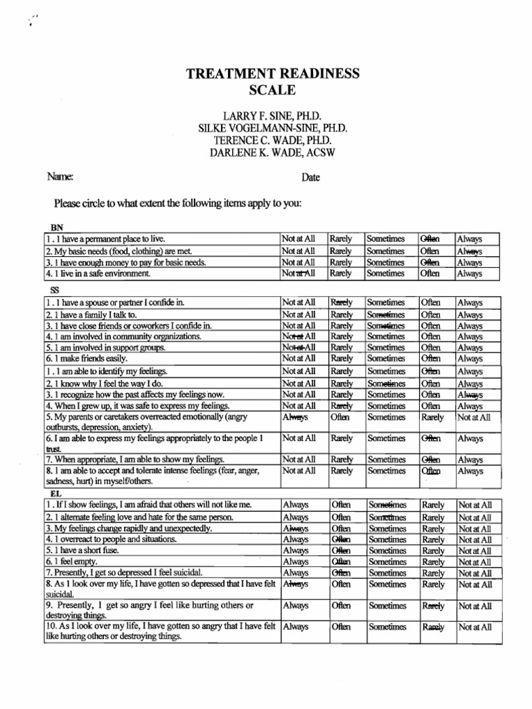 Treatment Readiness Scale: Larry F. Sine, Ph.D. Silke Vogelmann-Sine ...