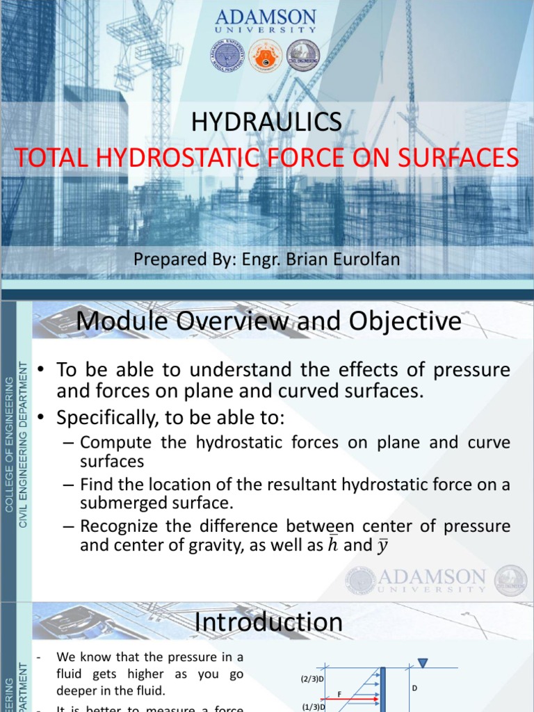Total Hydrostatic Forces On Plane Surface | PDF | Pressure | Center Of Mass