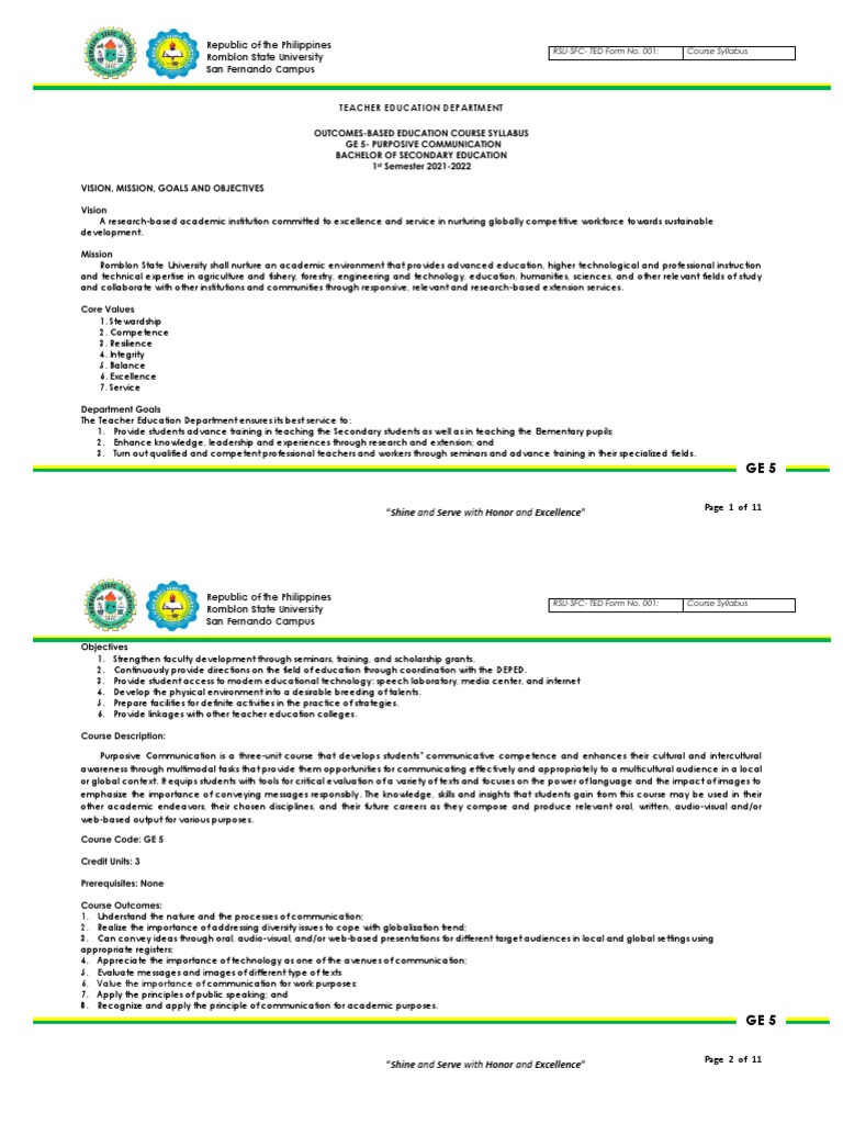 Syllabus-Purposive Communication 2021 - Bsed | PDF | Communication ...